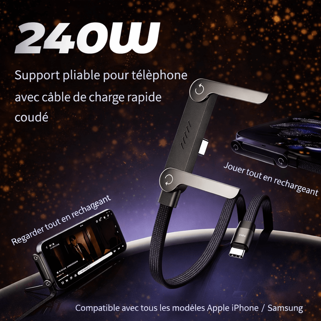 CHARGEUR CABLE INVISIBLE 2-EN-1 AVEC SUPPORT & CHARGEMENT ULTRA RAPIDE ...